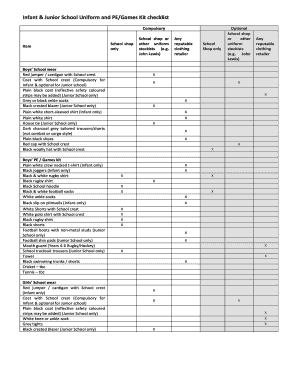 Fillable Online Infant & Junior School Uniform and PE/Games Kit ...