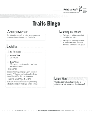 Fillable Online learn genetics utah Traits Bingo Fax Email Print ...
