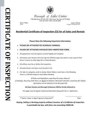 Fillable Online Residential Certificate of Inspection (CI) for all ...