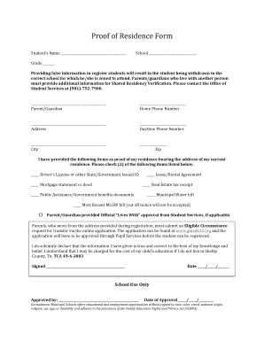 Fillable Online Proof of Residence Form Fax Email Print - pdfFiller