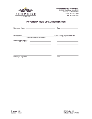 Fillable Online PAYCHECK PICK-UP AUTHORIZATION Fax Email Print - pdfFiller