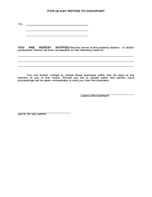 Fillable Online FIVE (5) DAY NOTICE TO OCCUPANT Fax Email Print - pdfFiller