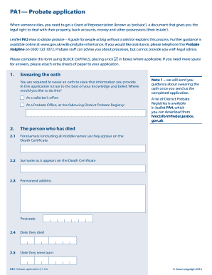 Fillable Online PA1 Probate application Fax Email Print - pdfFiller