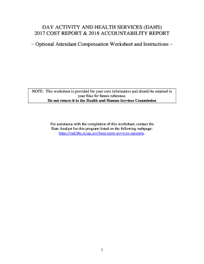 Fillable Online DAY ACTIVITY AND HEALTH SERVICES (DAHS) 2017 COST ...