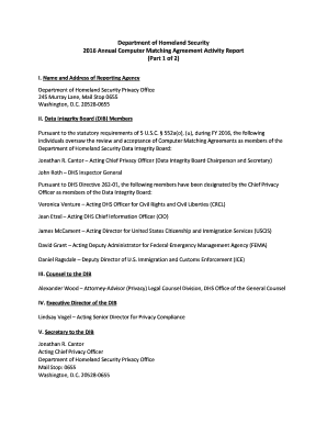 Fillable Online Department of Homeland Security 2016 Computer Matching Agreement (CMA) Activity ...