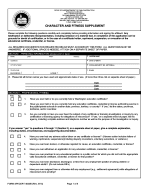 Fillable Online Character and Fitness Supplement. Character and Fitness ...