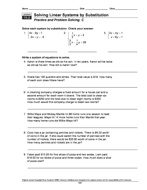 Fillable Online Solving Linear Systems by Substitution Fax Email Print ...