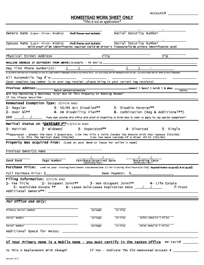 Fillable Online HOMESTEAD WORK SHEET ONLY Fax Email Print - pdfFiller