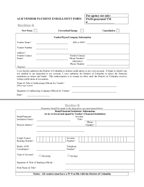 Fillable Online osse dc ACH VENDOR PAYMENT ENROLLMENT FORM For agency ...