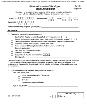 Fillable Online Diabetes Prevention Trial - Type 1 ENCOUNTER FORM Fax ...
