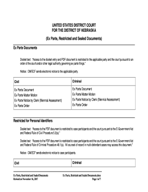 Fillable Online Ex Parte, Restricted and Sealed Documents Fax Email ...