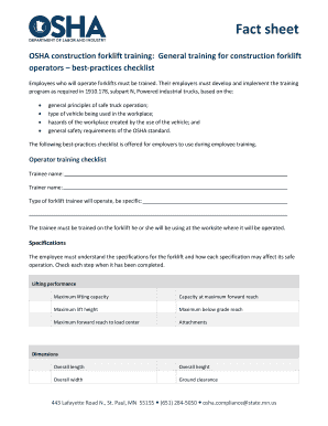 Fillable Online Fact sheet: Construction forklift operator training ...