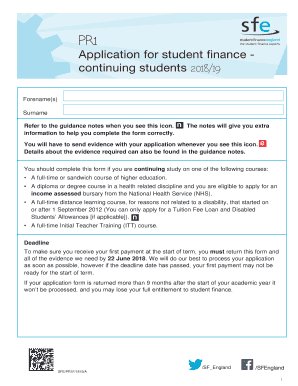 Fillable Online Application for student finance - continuing students ...