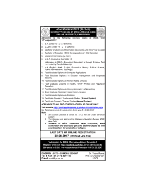 Fillable Online admissions puchd ac UNIVERSITY SCHOOL OF OPEN LEARNING ...