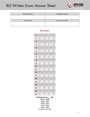 Fillable Online BLS Written Exam Answer Sheet Fax Email Print - pdfFiller