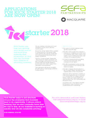 Fillable Online applications for kick starter 2016 are now open! - sefa ...