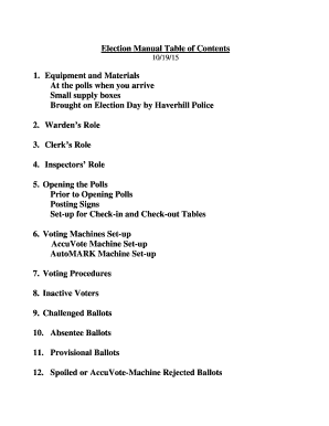 Fillable Online Election Manual Table of Contents 1. Equipment and ...