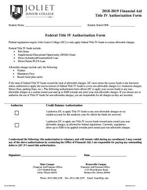 Fillable Online 2018-2019 Financial Aid Title IV Authorization Form ...