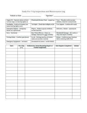 Fillable Online Daily Pre-Trip Inspection and Maintenance Log Fax Email ...