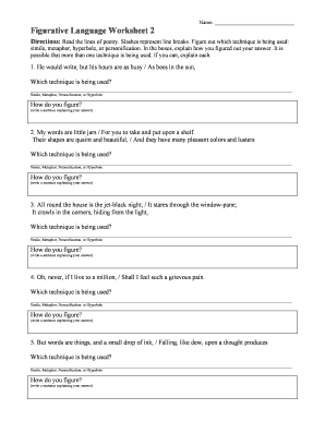 Figurative Language Worksheet 2 Answer Key - Fill Online, Printable ...
