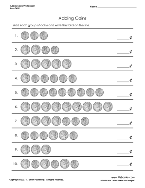 Fillable Online Adding Coins Worksheets 1 and 2. First page consists of ...