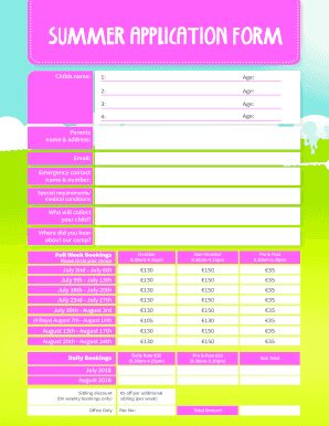 Fillable Online SUMMER APPLICATION FORM Fax Email Print - pdfFiller