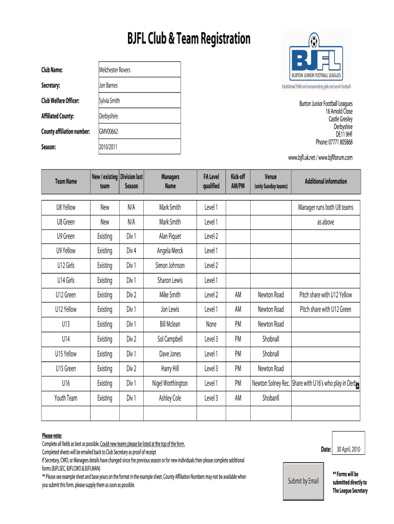 Fillable Online BJFL Club & Team Registrations. Adobe LiveCycle ...