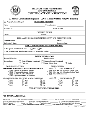Fillable Online statefiremarshal delaware Fire Alarm Certificate of ...