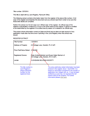 Fillable Online Specimen extract - Land Registry Fax Email Print ...