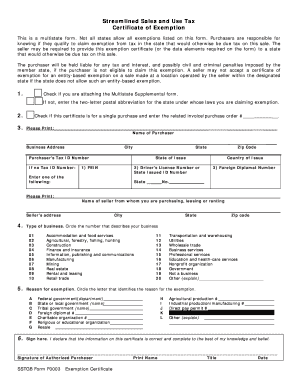 Fillable Online Streamlined Sales and Use Tax Certificate of Exemption ...