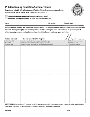 Fillable Online PI-6 Continuing Education Summary Form Fax Email Print ...