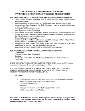 Fillable Online Acceptable Forms of Identification Two Forms of ...