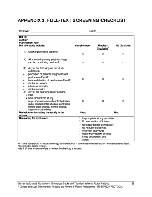Fillable Online Clinical Search Full-text Screening Checklist ...