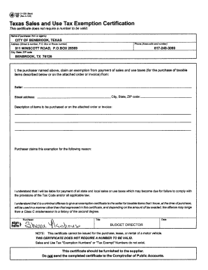 Fillable Online Texas Sales and Use Tax Exemption Certification i Fax ...