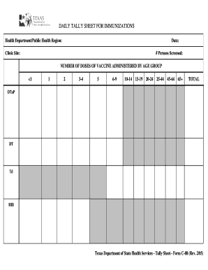 Fillable Online dshs texas DAILY TALLY SHEET FOR IMMUNIZATIONS Fax ...