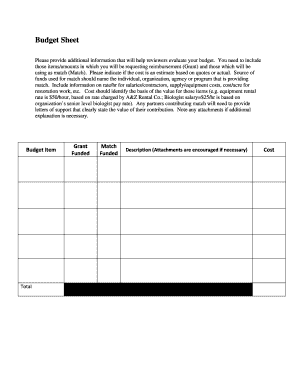 Fillable Online Budget Sheet Fax Email Print - pdfFiller