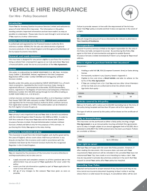 Fillable Online VEHICLE HIRE INSURANCE Fax Email Print - pdfFiller