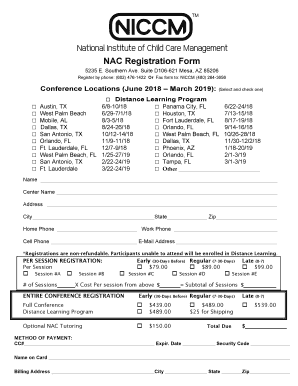 Fillable Online Registration Form NAC for (June 2018 - April 2019) Fax ...