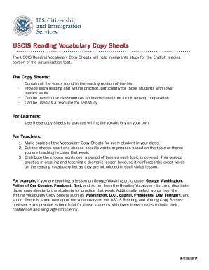 Fillable Online USCIS Reading Vocabulary Copy Sheets Fax Email Print ...