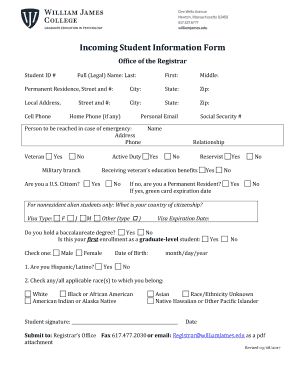 Fillable Online incoming-student-information-form Fax Email Print ...