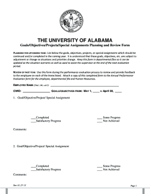 Fillable Online Goals/Objectives/Projects/Special Assignments Planning ...