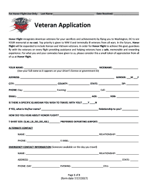 Fillable Online Veteran Application - Honor Flight Fax Email Print ...