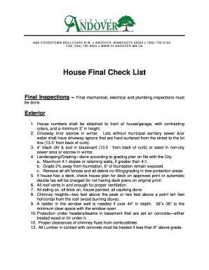 Fillable Online House Final Check List Fax Email Print - pdfFiller