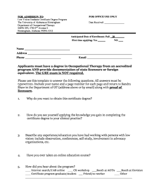 Fillable Online Low Vision Graduate Certificate Degree Program Fax ...