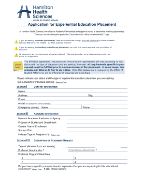 Fillable Online Application for Experiential Education Placement Fax ...