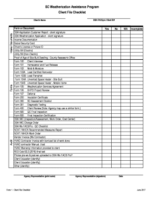 Fillable Online SC Weatherization Assistance Program Client File ...
