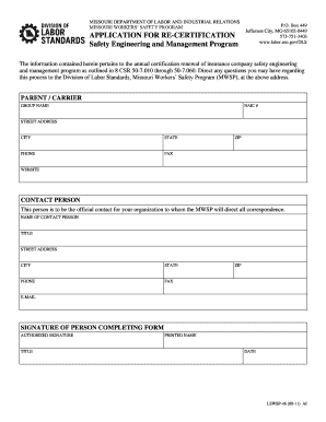 Fillable Online labor mo Application for Re-Certification - Missouri ...
