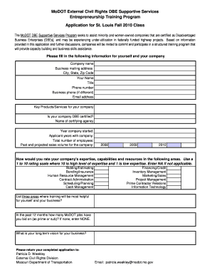 Fillable Online MoDOT DBE Supportive Services Entrepreneurship Training ...