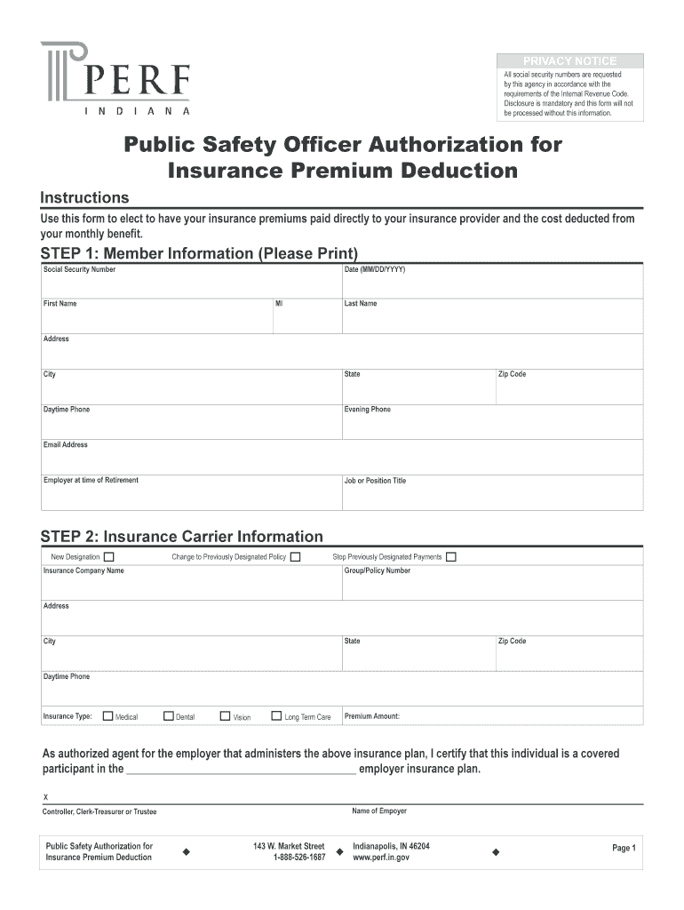 Fillable Online Public Safety Insurance Premium Deduction Authorization ...