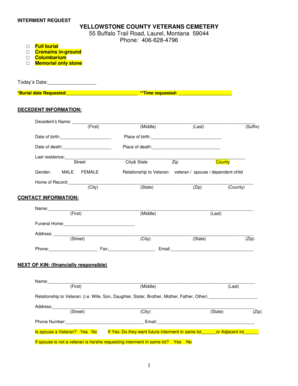 Fillable Online co yellowstone mt Burial Application Form - Yellowstone ...